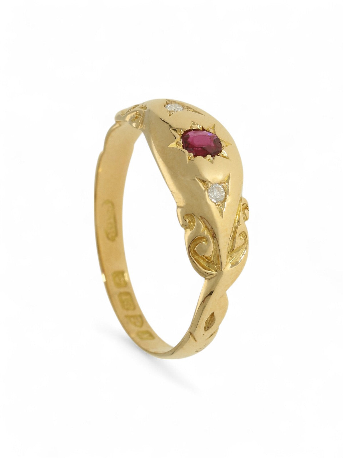 Pre Owned Ruby & Diamond Antique Dress Ring in 18ct Yellow Gold ...