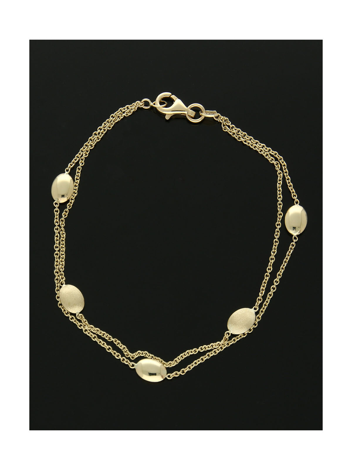 Oval Beaded Double Row Station Bracelet in 9ct Yellow Gold - W.Bruford ...